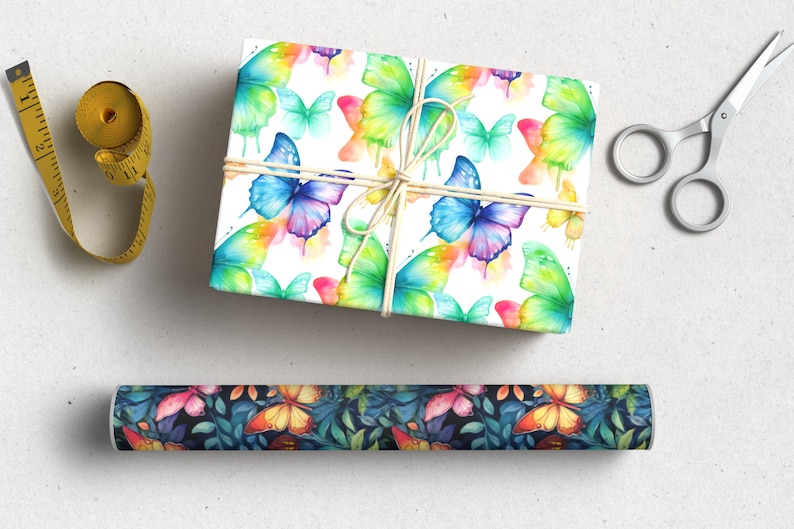 Rainbow Butterfly Patterns Seamless Paper, Watercolor Digital Junk ...