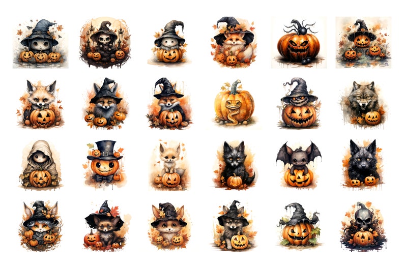 75 PNG Spooky Animals Clipart Bundle, Fantasy Cute and Scary Halloween ...