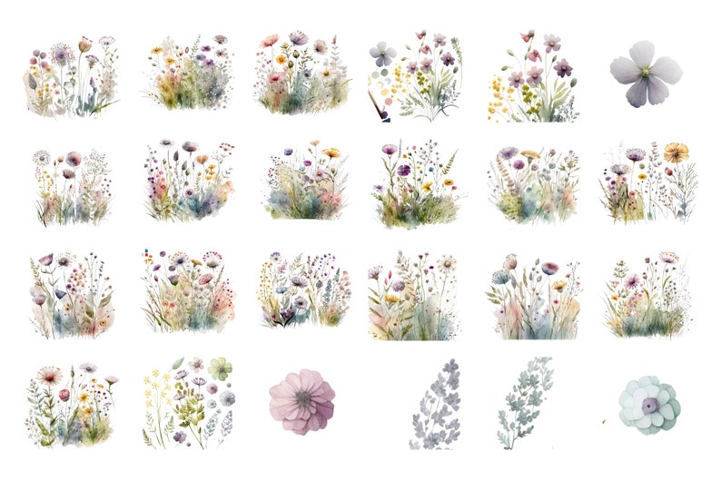 50 Watercolor Meadow Flowers Floral Clipart Bundle Floral - Etsy