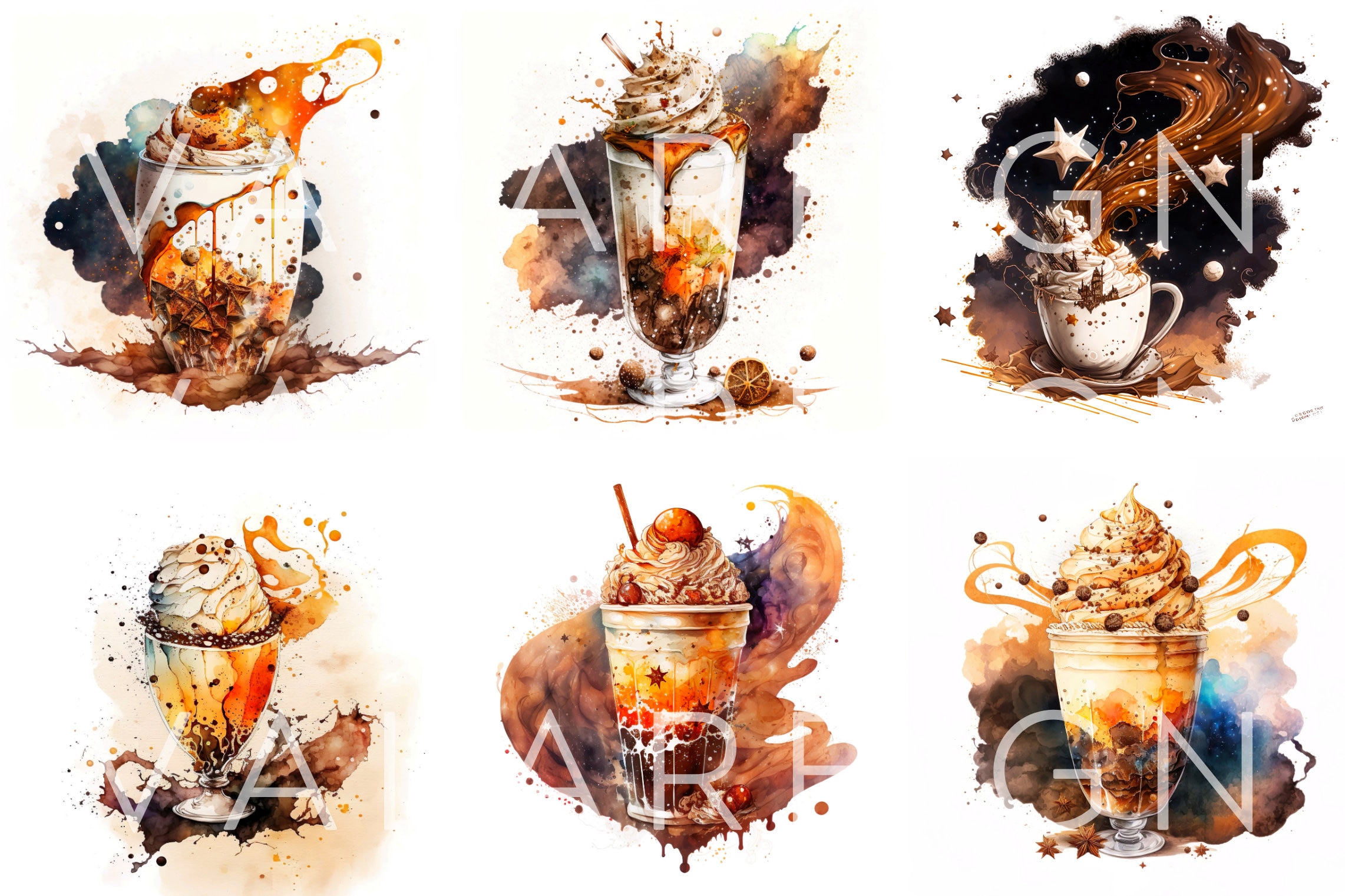 60 Watercolor Coffee Clipart, Coffee Drinks Clipart, Frappe, Cafe ...
