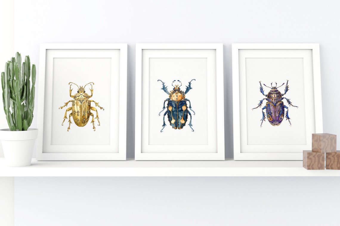 Ornate Scarab Beetle Graphic Design Bundle, Watercolor Illustration ...