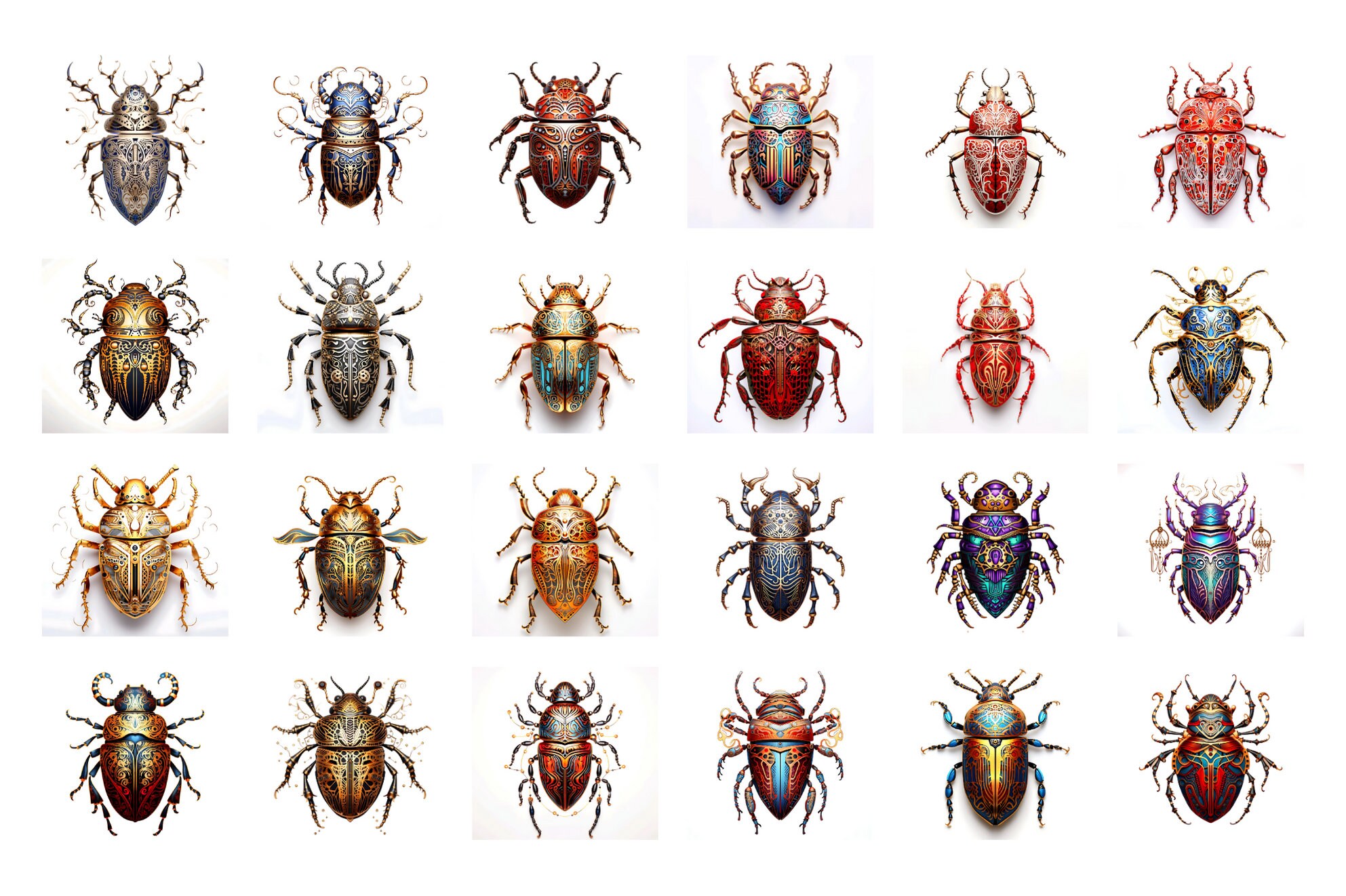 75 Ornate Beetle Graphic Design Bundle, Watercolor Illustration ...