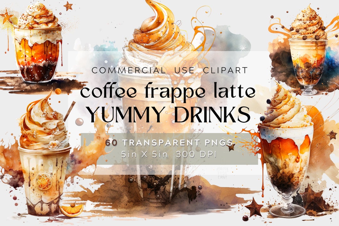 60 Watercolor Coffee Clipart, Coffee Drinks Clipart, Frappe, Cafe ...