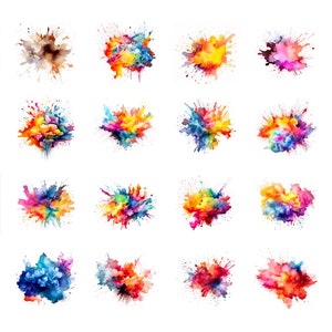 100 Watercolor Splash, Splatters, Alcohol Ink PNG, Commercial Use ...