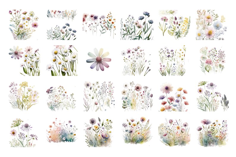 50 Watercolor Meadow Flowers Floral Clipart Bundle Floral - Etsy