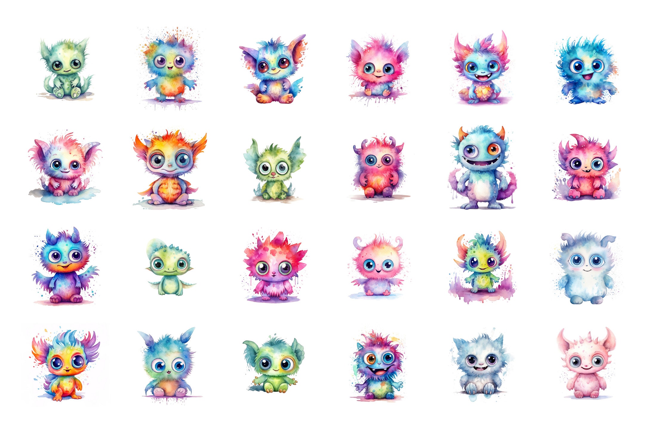 100 PNG Watercolor Baby Monsters Clipart Bundle Fantasy Baby - Etsy