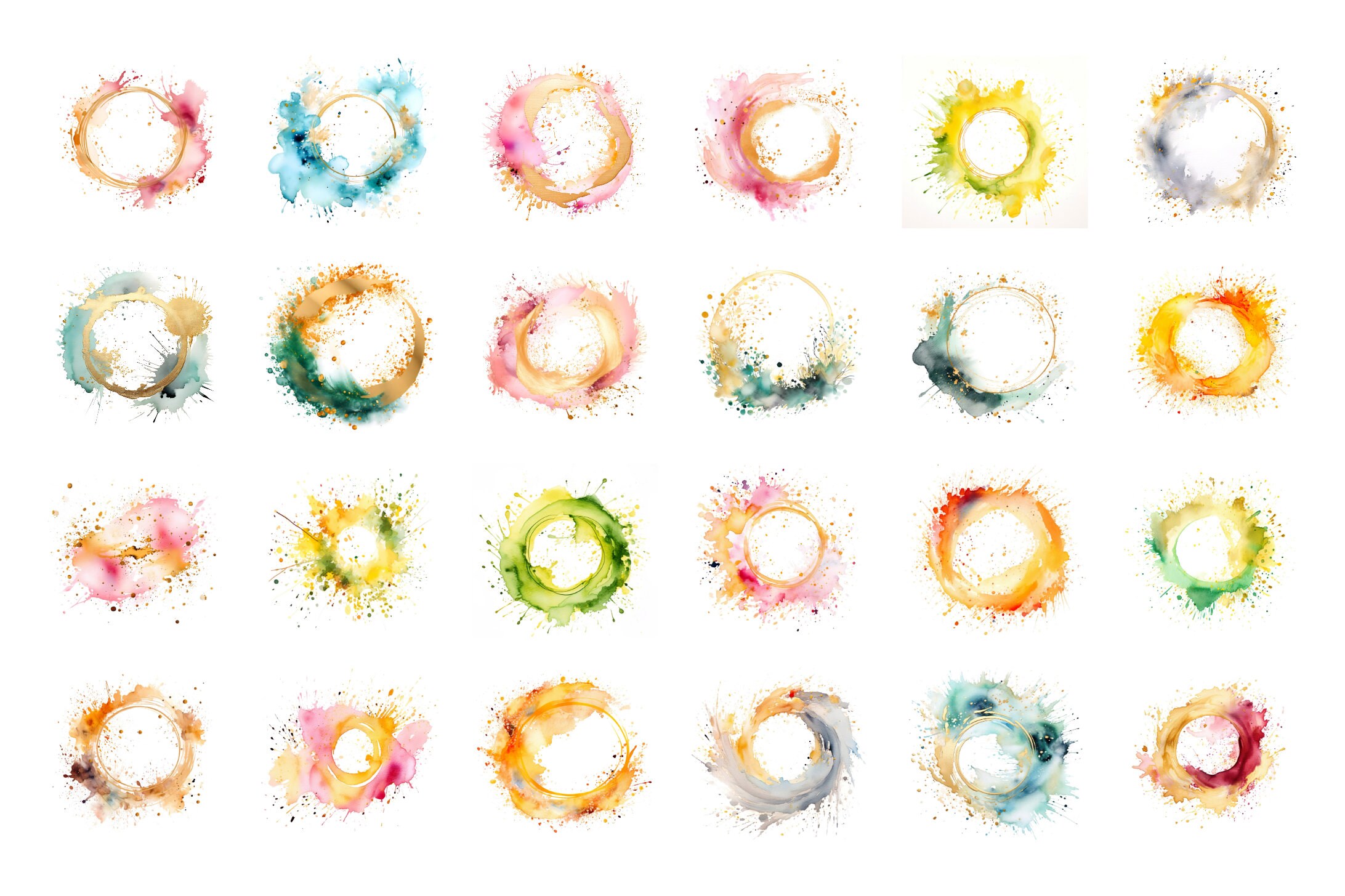 100 PNG Alcohol Ink Gold Splash, Paint Ring, Splatters, Colorful Pastel ...