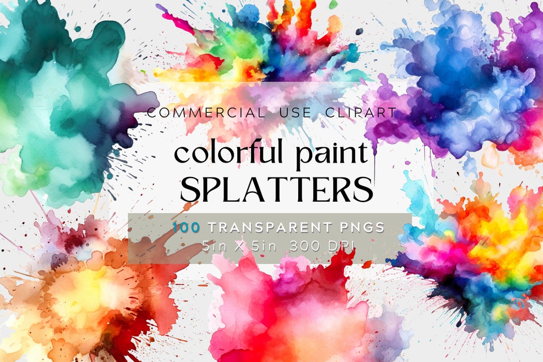 100 Watercolor Splash, Splatters, Alcohol Ink PNG, Commercial Use ...