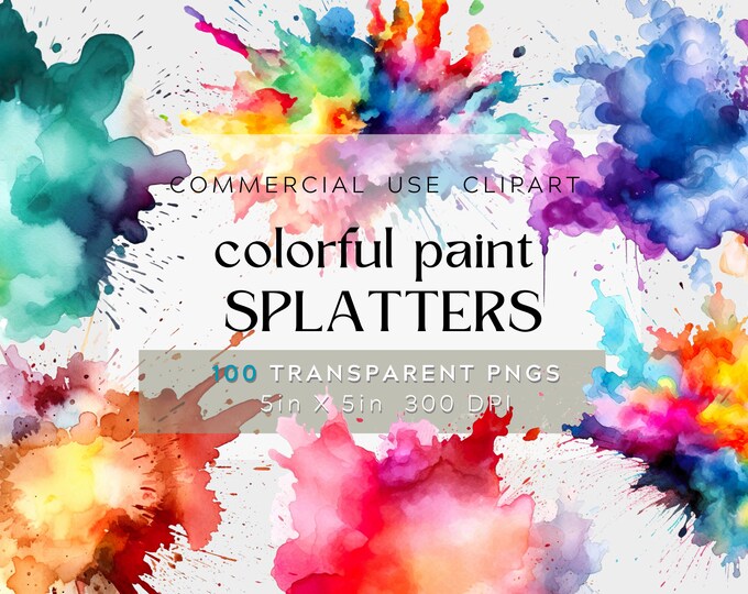 Vibrant Watercolor Splashes - 100 PNG Clipart Bundle for Commercial Use ...