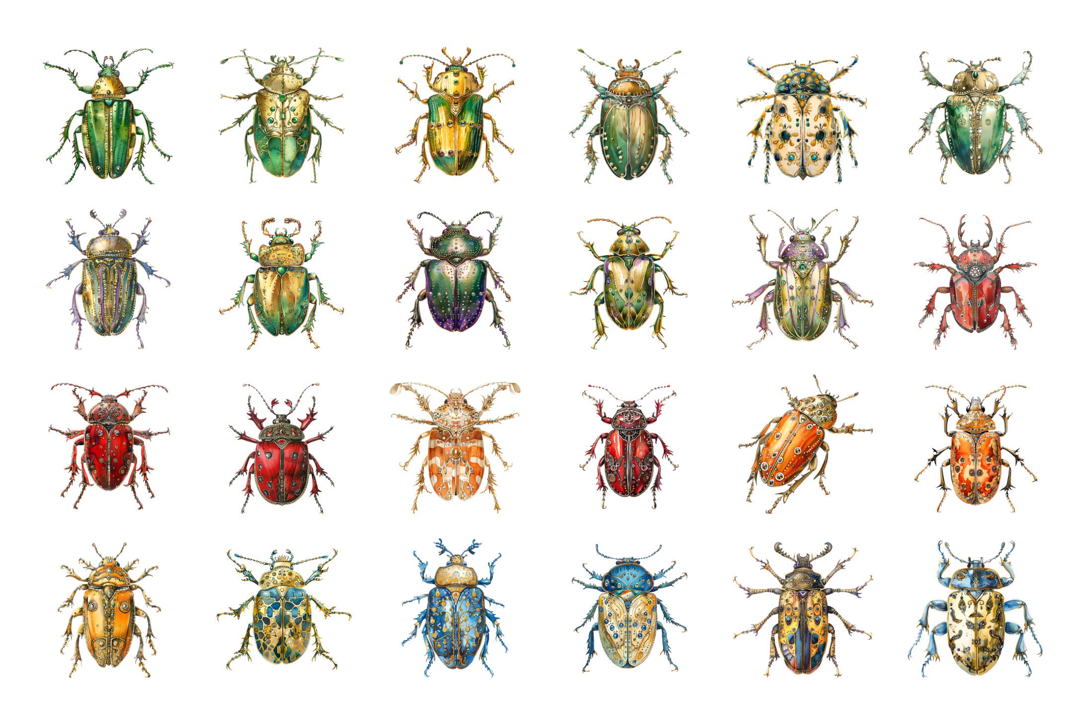 Ornate Scarab Beetle Graphic Design Bundle, Watercolor Illustration ...