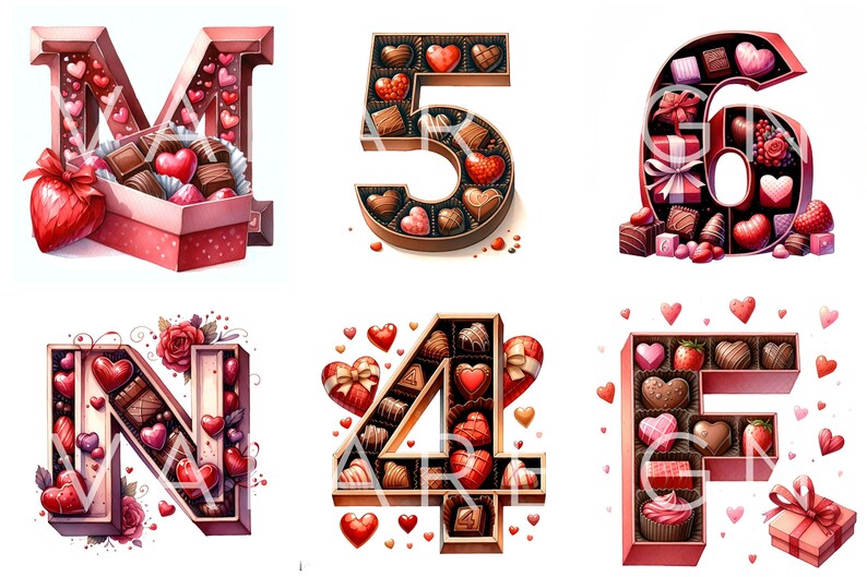 110 PNG Chocolate Box Monogram Clipart Bundle, Letters Watercolor ...