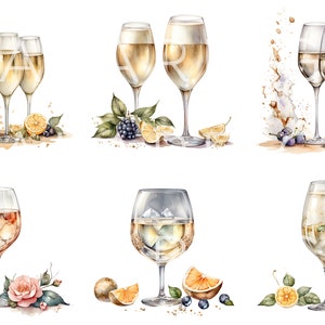 Prosecco Champagne Bubbly Watercolor Clipart, BUNDLE PNG, Transparent ...