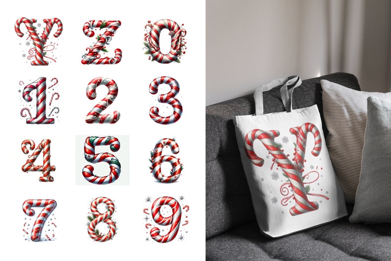 36 PNG Candycane Monogram Clipart Bundle, Initial, Letters Watercolor ...