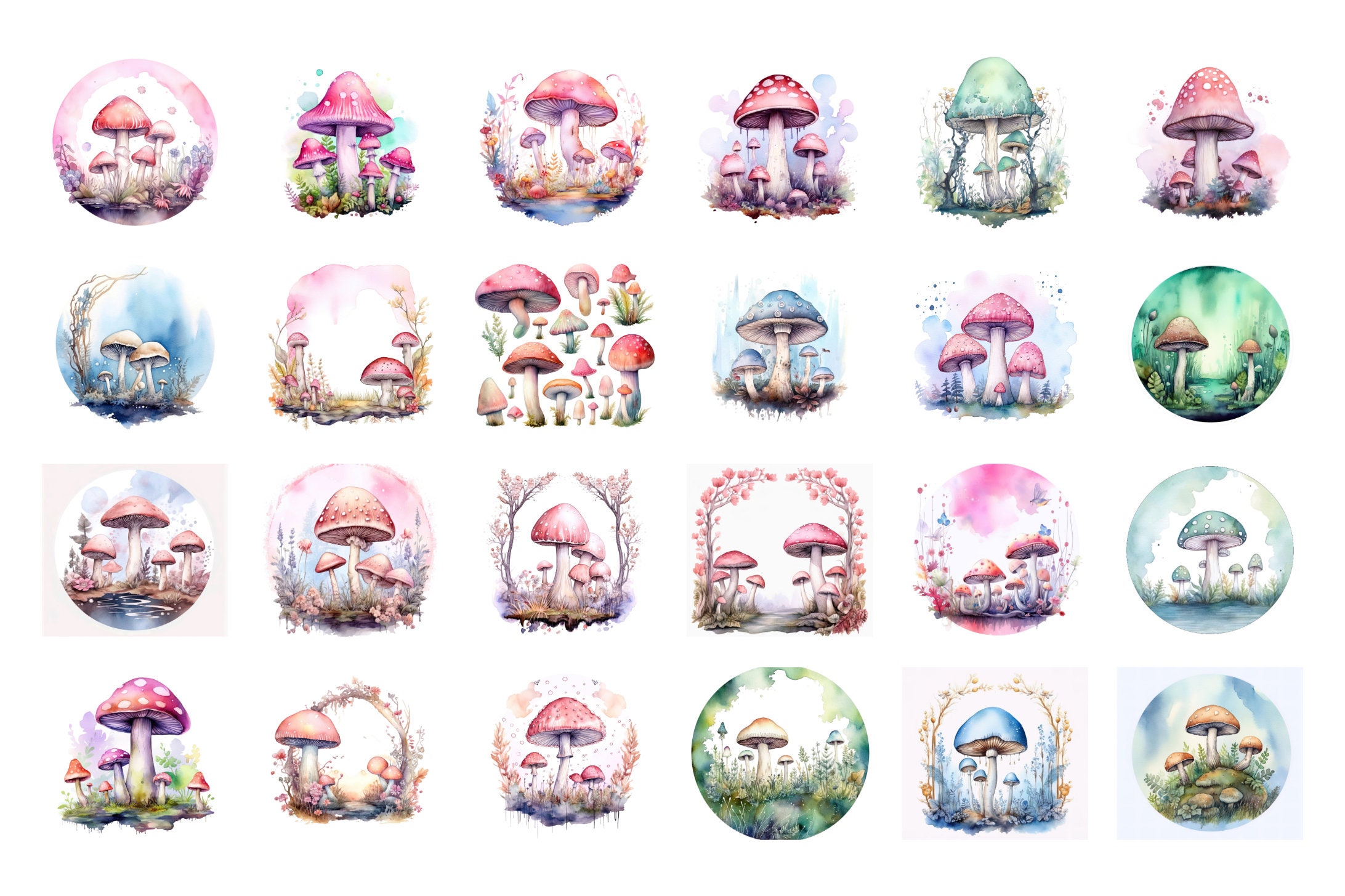110 PNG Watercolor Mushroom Clipart, Fantasy Pastel Mushrooms ...