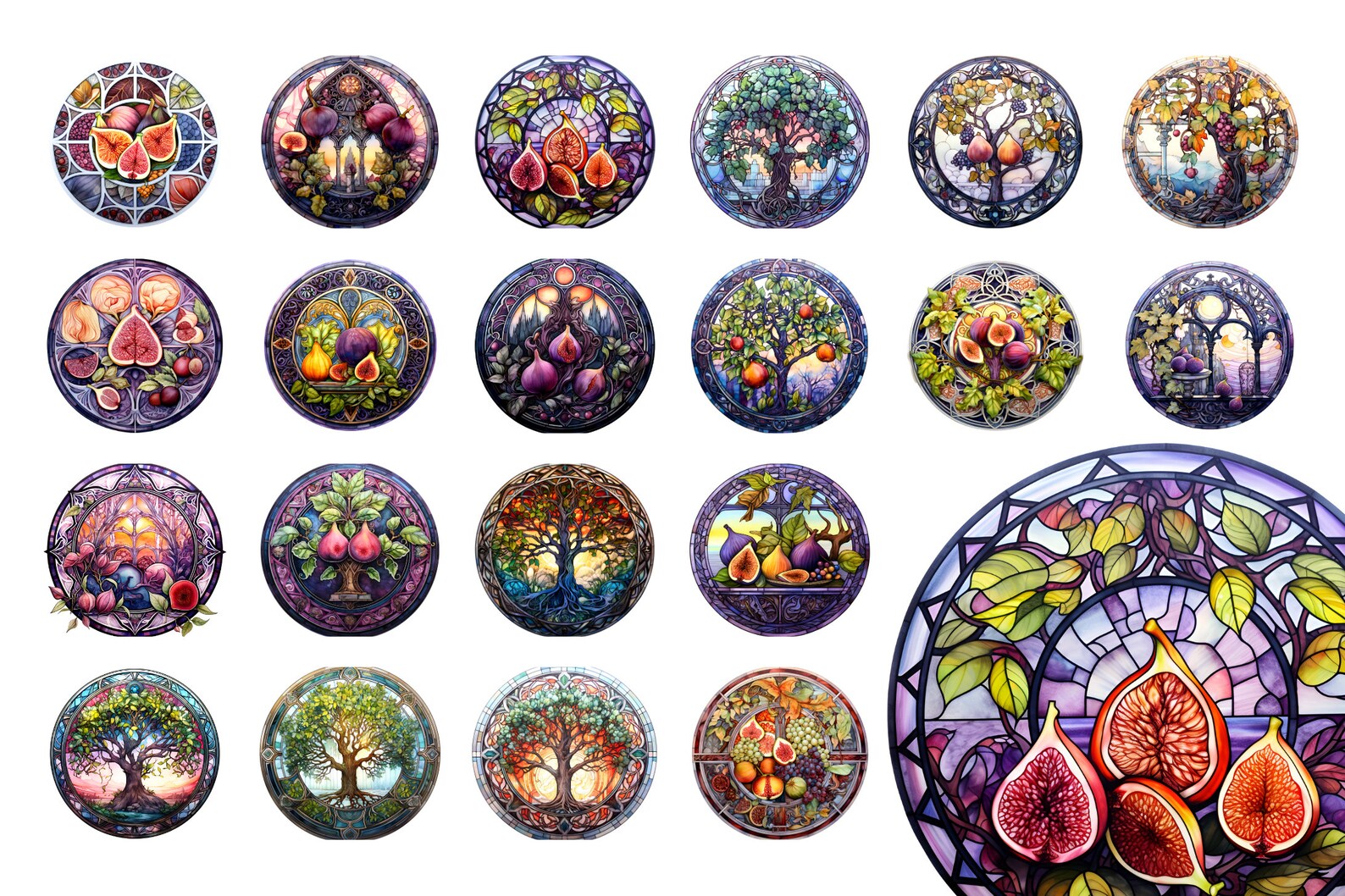 Stained Glass Figs Clipart, Figs and Fruit, Mandala Watercolor Clipart ...