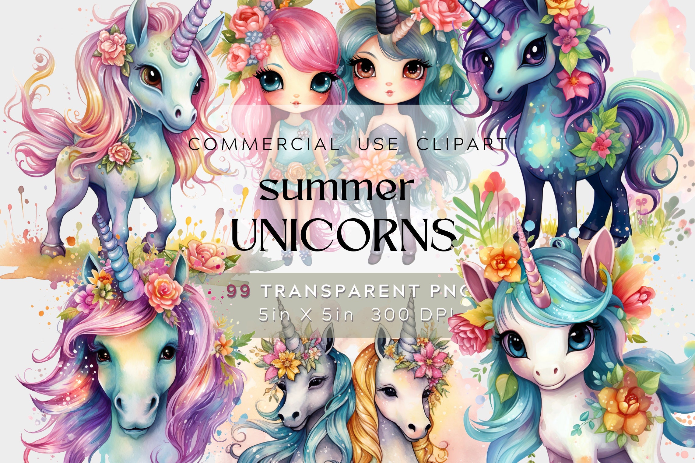 99 PNG Watercolor Summer Unicorn Clipart, Fantasy Colorful Unicorns ...