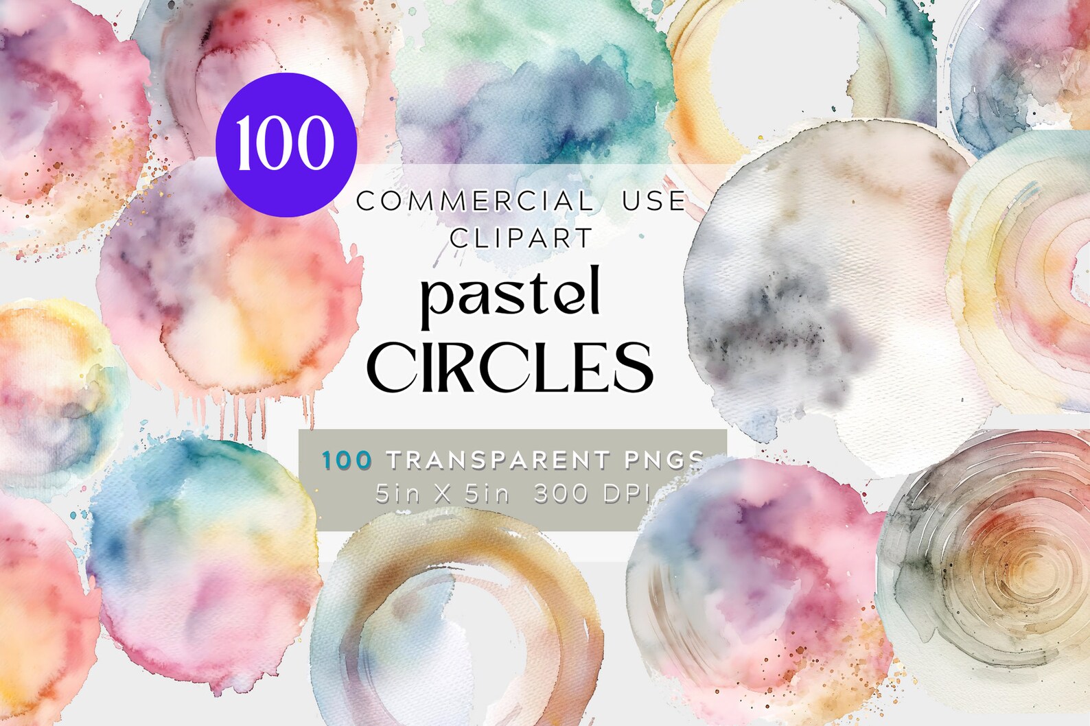 100 Watercolor Pastel Circles, Alcohol Ink PNG, Commercial Use ...