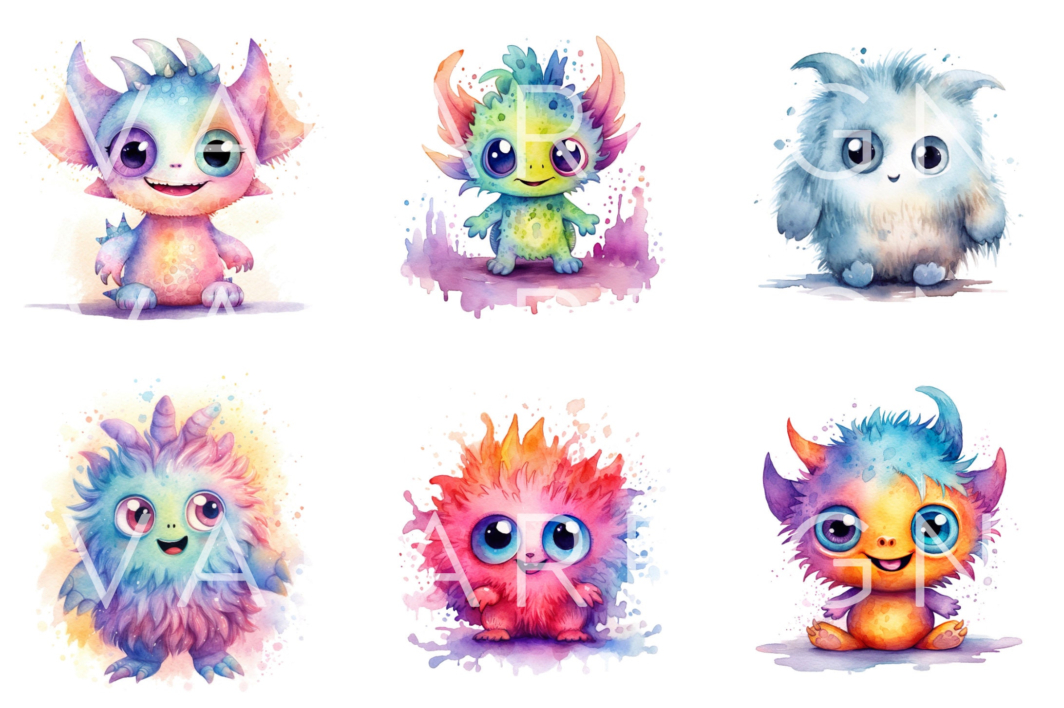 100 PNG Watercolor Baby Monsters Clipart Bundle Fantasy Baby - Etsy