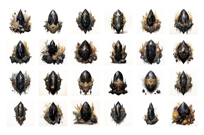 50 Gothic Obsidian Black Jewels Clipart, Pretty Gemstone Clipart ...