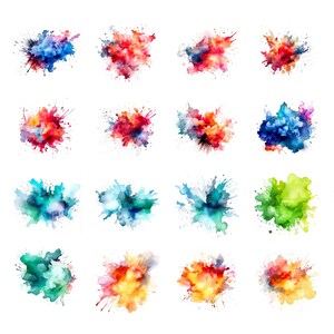 100 Watercolor Splash, Splatters, Alcohol Ink PNG, Commercial Use ...