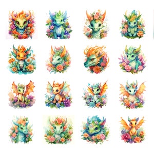 50 PNG Watercolor Spring Dragons Clipart, Fantasy Baby Dragons, Baby ...