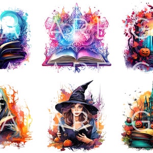 90 PNG Spooky Books, Halloween Library Clipart Bundle, Fantasy Cute and ...