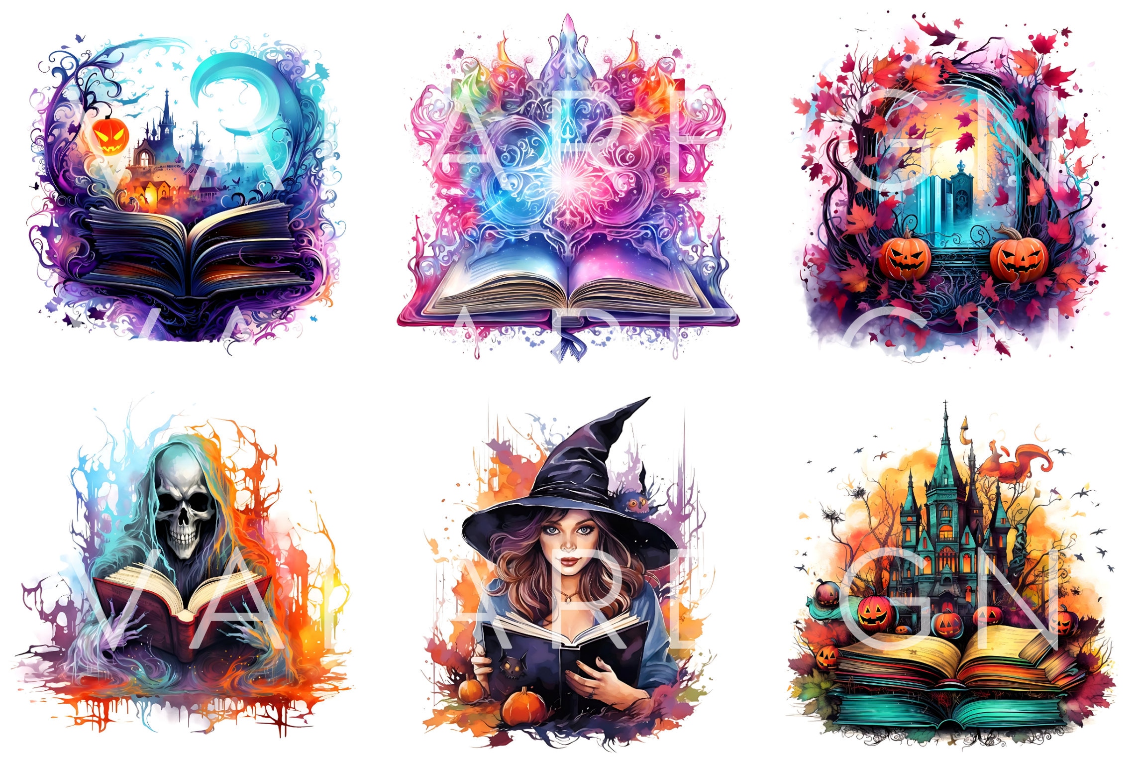 90 PNG Spooky Books, Halloween Library Clipart Bundle, Fantasy Cute and ...