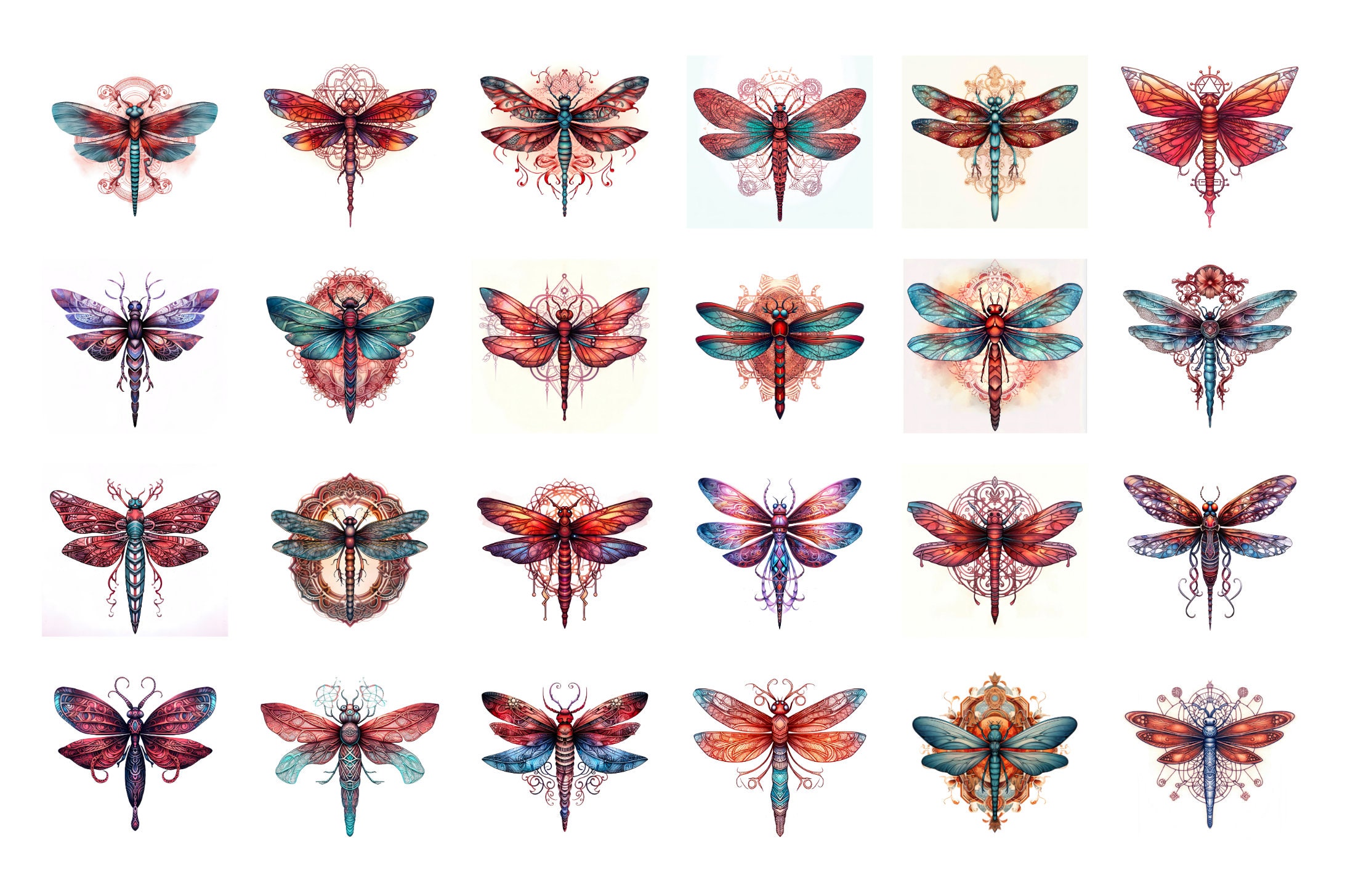 75 Ornate Dragonfly Graphic Design Bundle 2, Watercolor Illustration ...