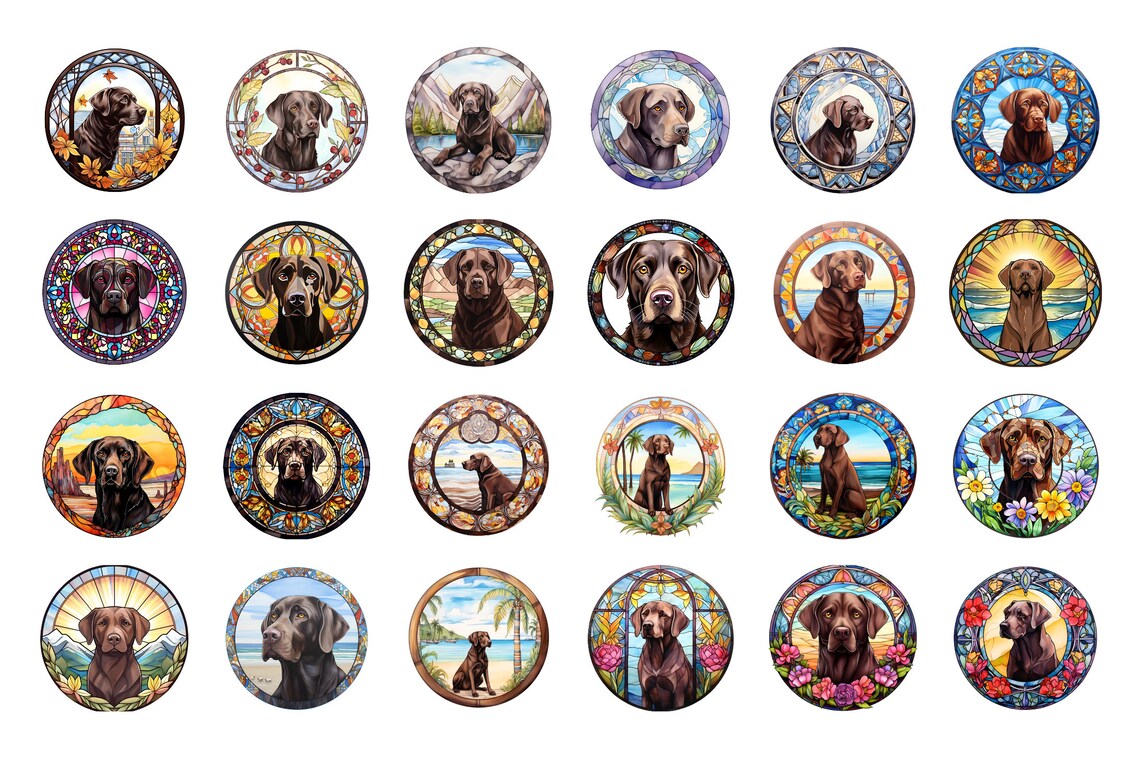 Stained Glass Chocolate Labrador Designs, Mandala Watercolor Clipart ...