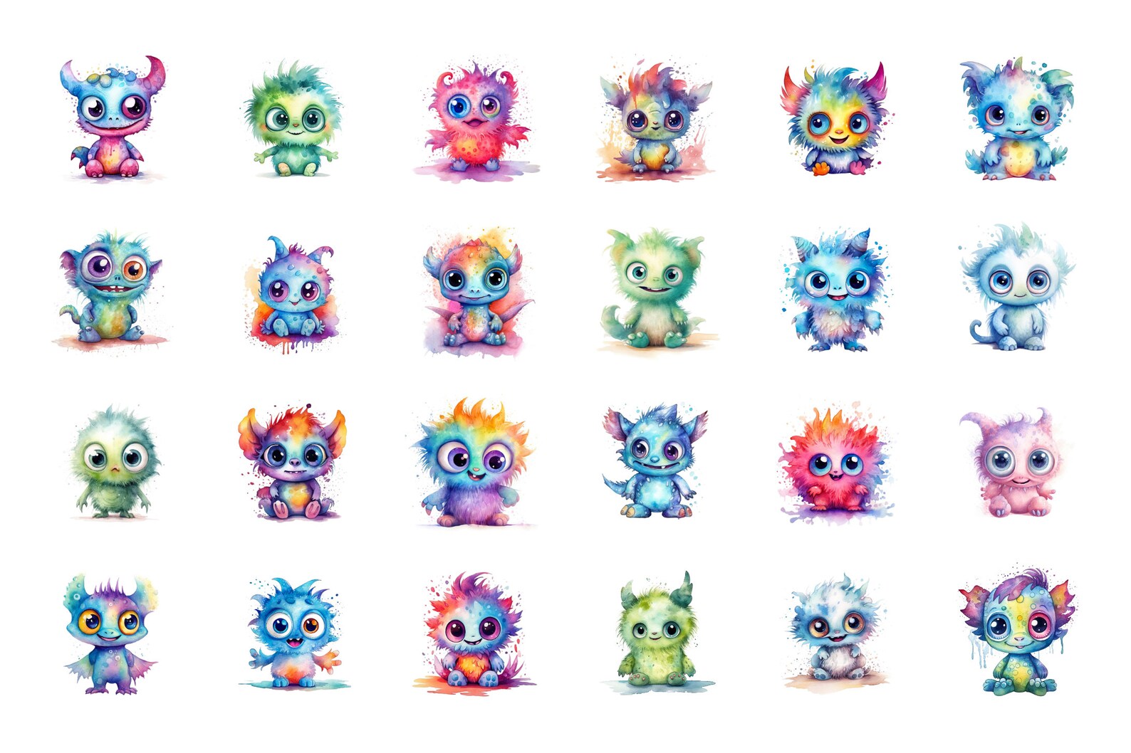 100 PNG Watercolor Baby Monsters Clipart Bundle, Fantasy Baby Monsters ...