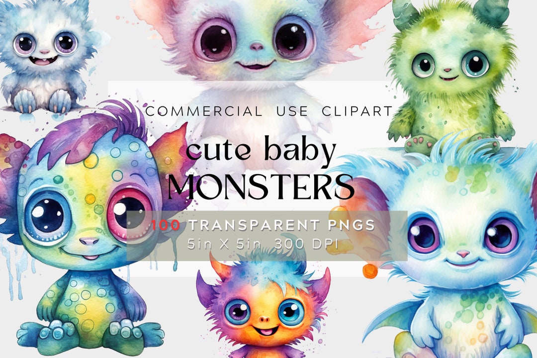 100 PNG Watercolor Baby Monsters Clipart Bundle, Fantasy Baby Monsters ...
