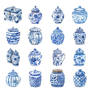 Chinoiserie Ginger Jars Vol2, Watercolor Clipart BUNDLE PNG ...