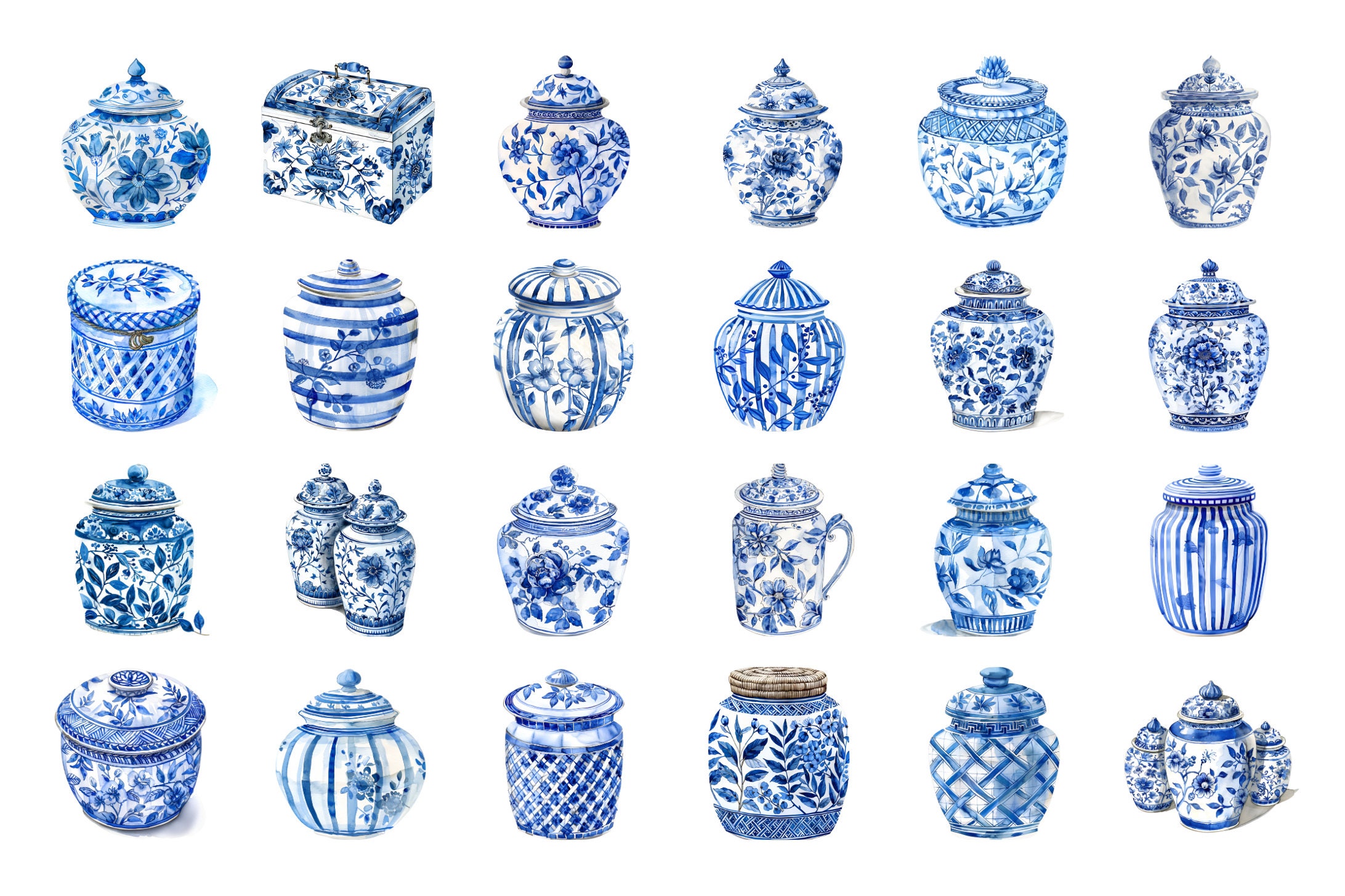 Chinoiserie Ginger Jars Vol2, Watercolor Clipart BUNDLE PNG ...