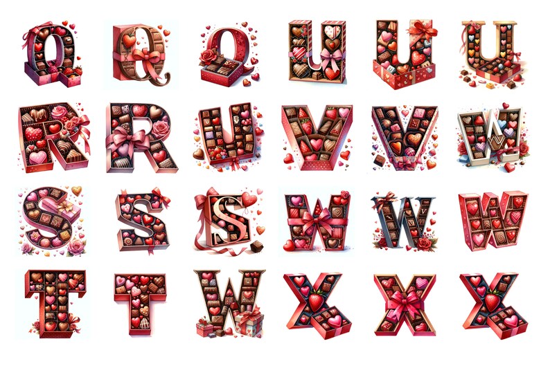 110 PNG Chocolate Box Monogram Clipart Bundle, Letters Watercolor ...