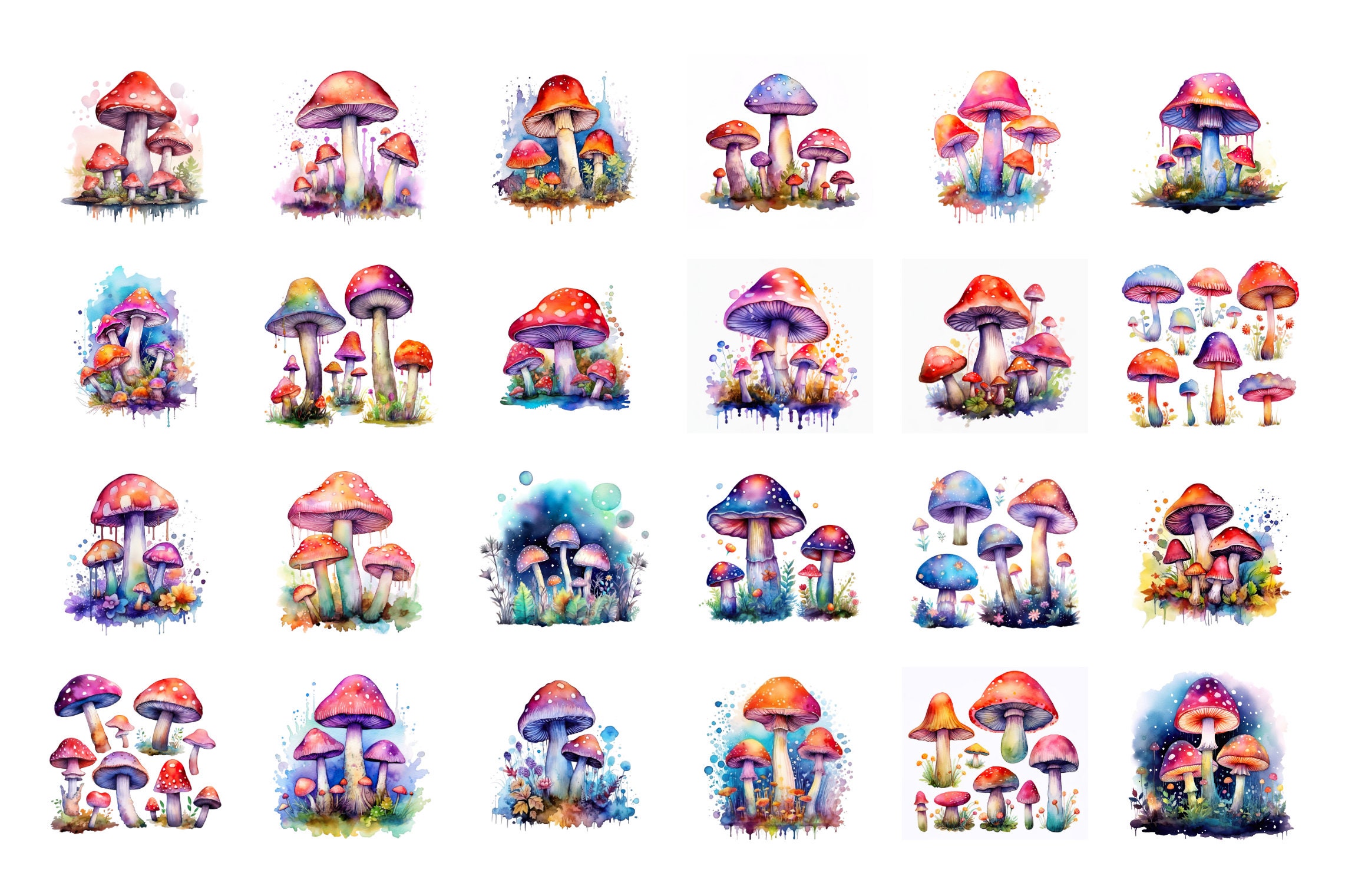 110 PNG Watercolor Mushroom Clipart, Fantasy Colorful Mushrooms ...