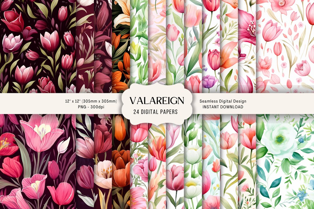 Floral Seamless Paper Vol1, Watercolor Digital Junk Journal Pages ...