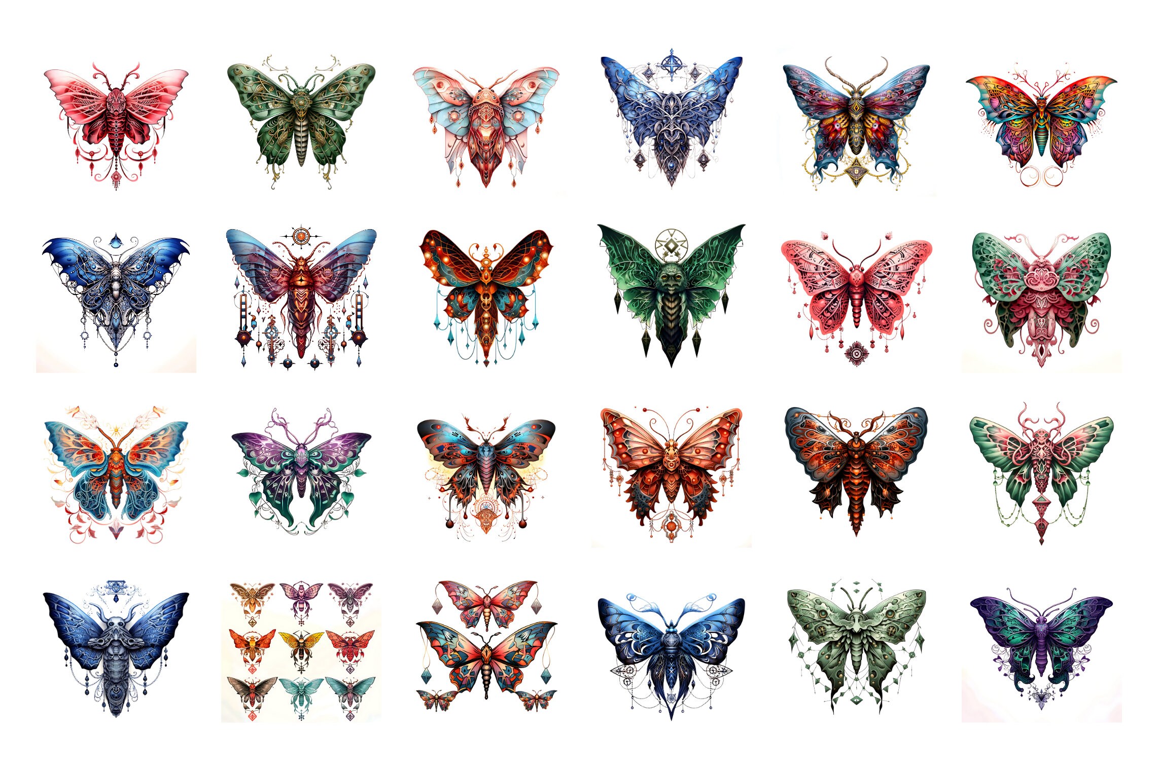 80 PNG Ornate Moth Graphic Design Bundle, Watercolor Illustration ...