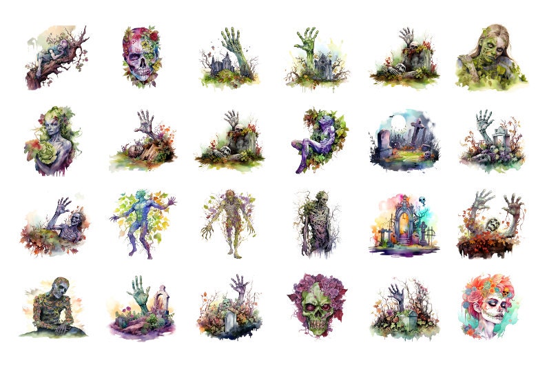 70 PNG Forest Zombies 1, Halloween Clipart Bundle, Fantasy Undead ...