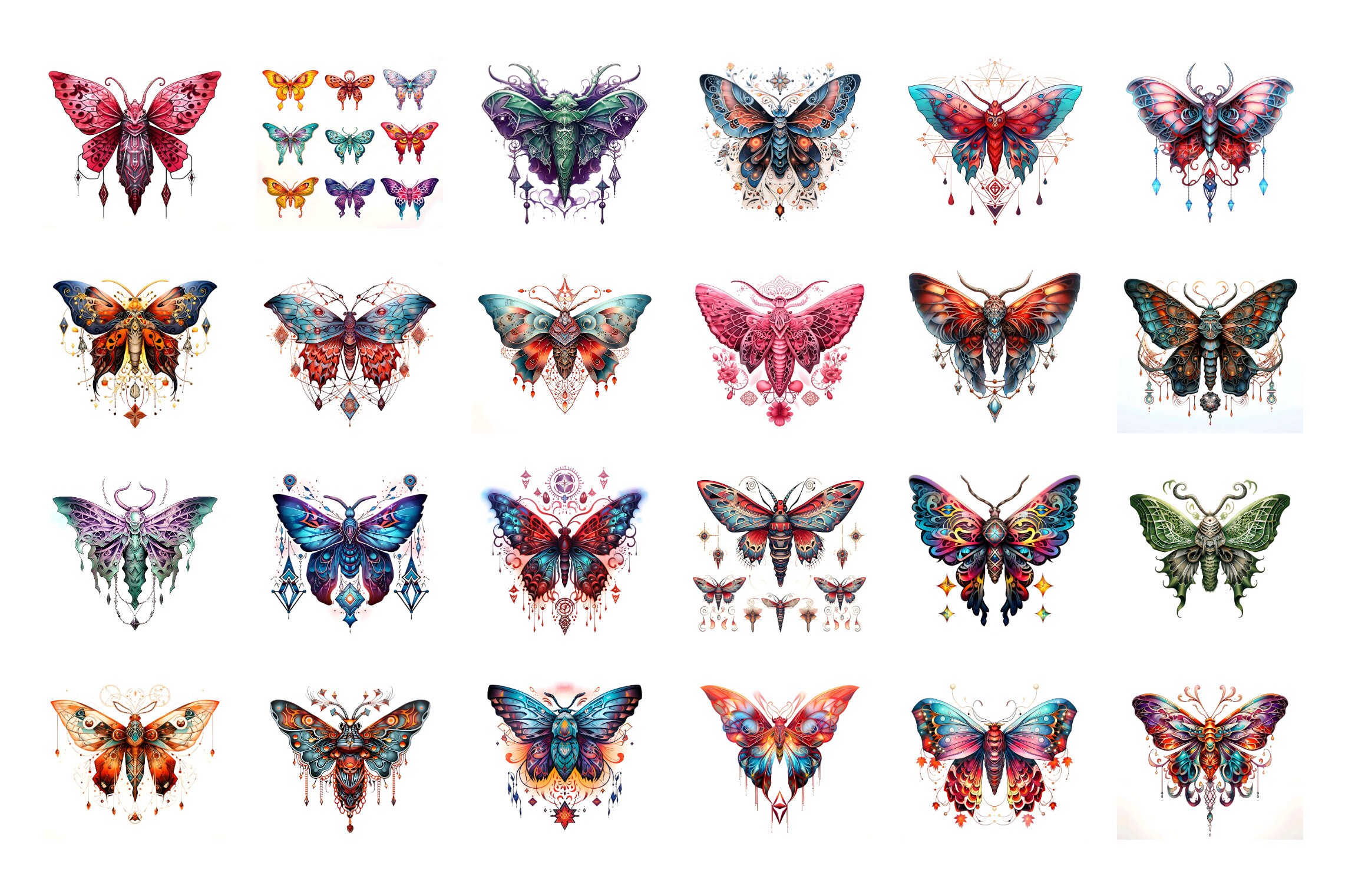 80 PNG Ornate Moth Graphic Design Bundle, Watercolor Illustration ...