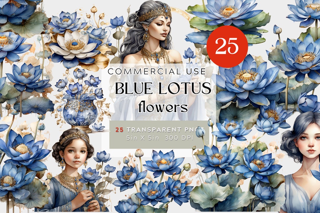 Blue Lotus Flower Clipart, Pretty Vintage Foliage, BUNDLE Victorian ...