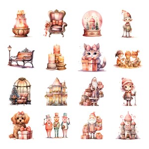 75 PNG Boho Pink Neutral Christmas Clipart, Adorable Xmas Santa, Elves ...