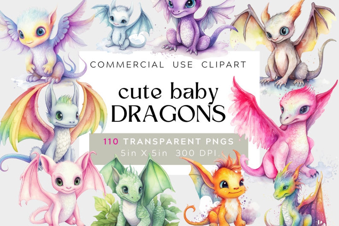110 PNG Watercolor Baby Dragons Clipart, Fantasy Baby Dragons, Baby ...