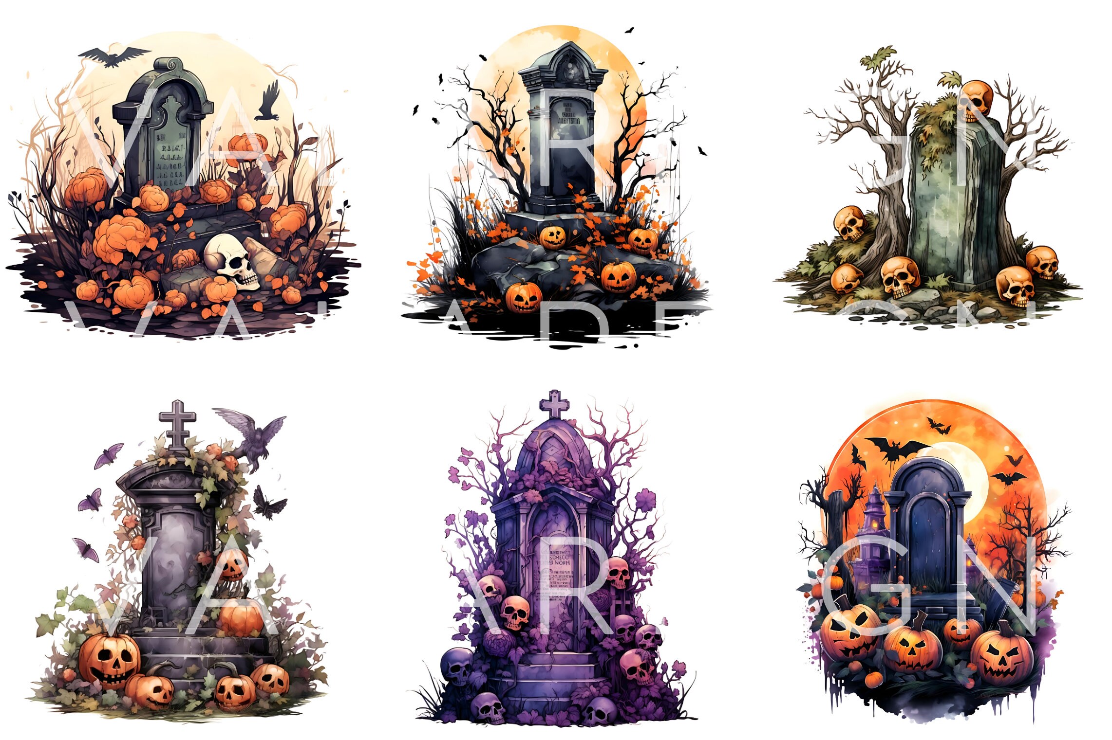 60 PNG Gravestone and Tombstone Clipart Whimsical Halloween - Etsy