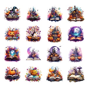 90 PNG Spooky Books, Halloween Library Clipart Bundle, Fantasy Cute and ...