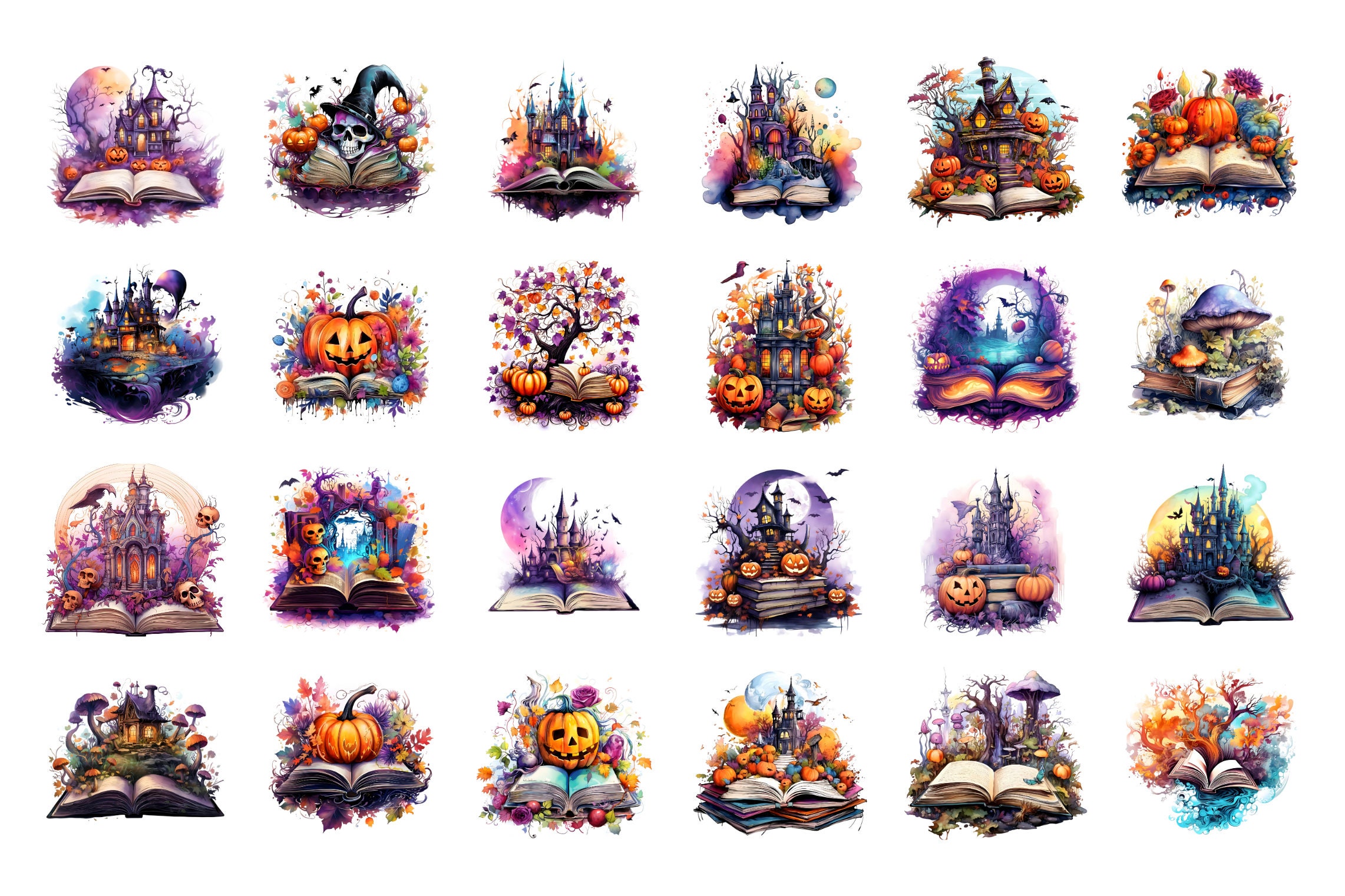 90 PNG Spooky Books, Halloween Library Clipart Bundle, Fantasy Cute and ...