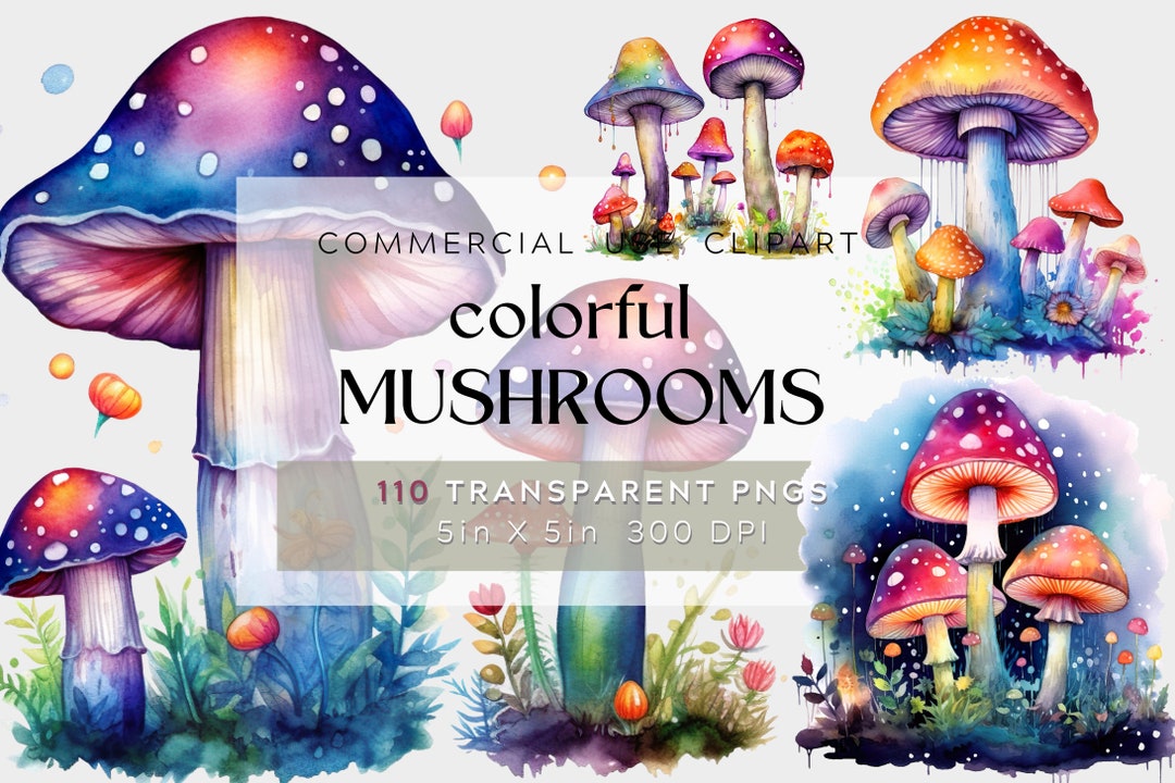 110 PNG Watercolor Mushroom Clipart, Fantasy Colorful Mushrooms ...