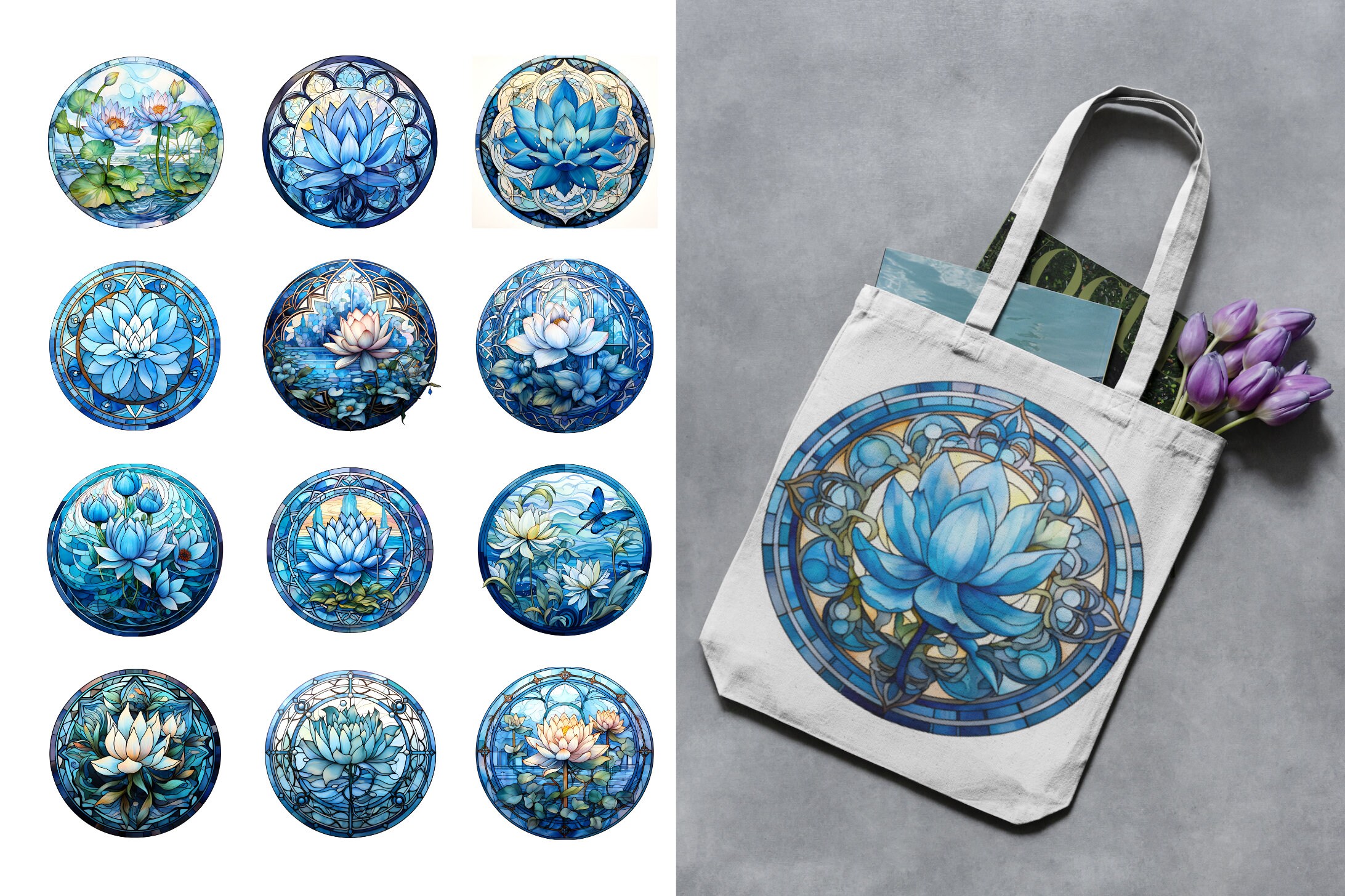 Stained Glass Sacred Blue Lotus Designs, Mandala Watercolor Clipart ...