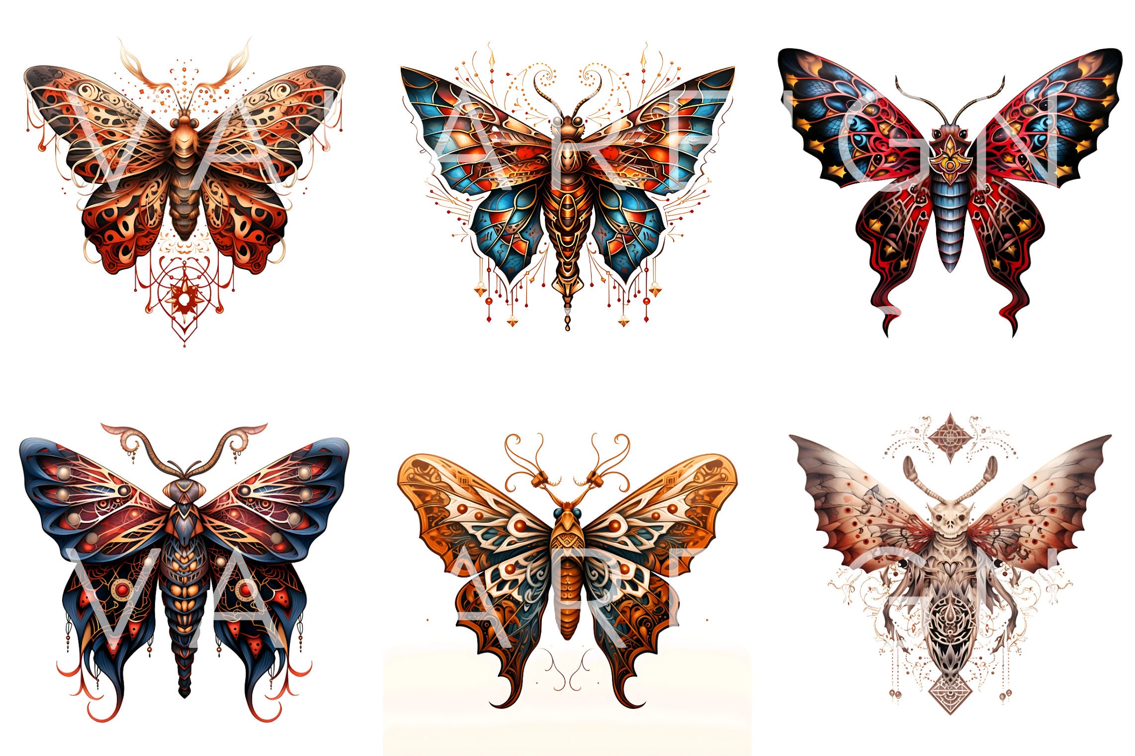 80 PNG Ornate Moth Graphic Design Bundle, Watercolor Illustration ...