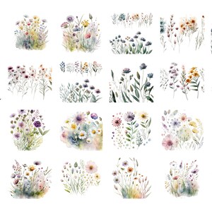 50 Watercolor Meadow Flowers Floral Clipart Bundle, Floral Border Set ...