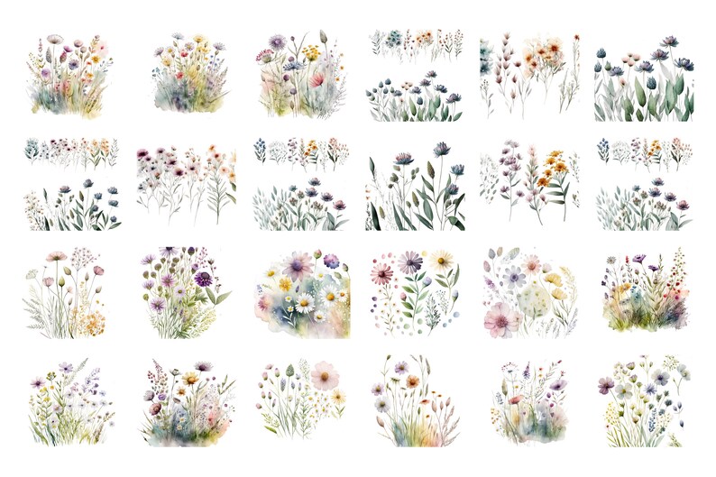 50 Watercolor Meadow Flowers Floral Clipart Bundle Floral - Etsy